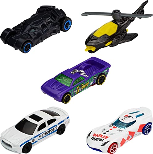 Hot Wheels Set of 5 Batman Toy Vehicles in 1:64 Scale From Batman Tv Shows, Movies & Comics (Styles May Vary)