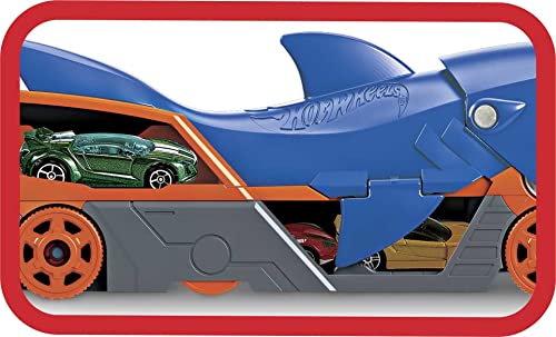 Hot Wheels Toy Car Shark Chomp Transporter & 1:64 Scale Car, Connects to Hot Wheels Track & Stores 5 Scale Vehicles