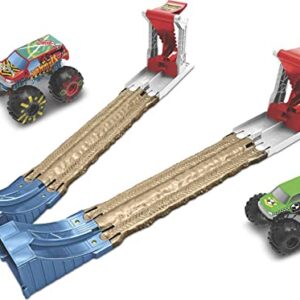 Hot Wheels Monster Trucks Double Destruction 3-in-1 Play Set with 1 1:64 Scale die-cast Metal Body Monster Truck, 1 Plastic Crash Dummy 2 Slam Launchers with Short Straight Tracks & Ramps