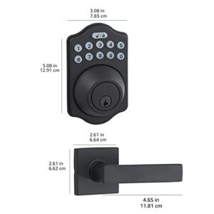 Amazon Basics Traditional Electronic Keypad Deadbolt Door Lock With Passage Lever, Matte Black, 7.83 cm x 12.91 cm