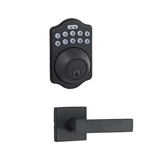 Amazon Basics Traditional Electronic Keypad Deadbolt Door Lock With Passage Lever, Matte Black, 7.83 cm x 12.91 cm