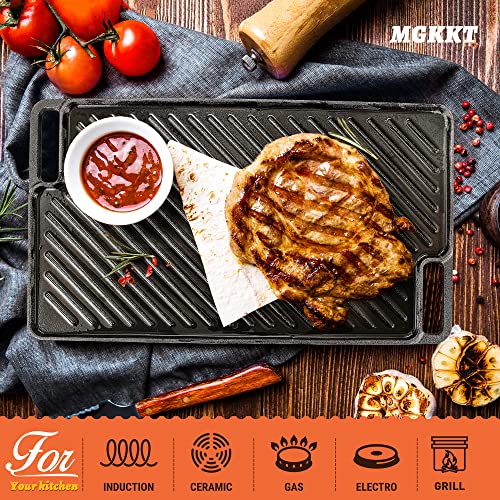 1-Piece 16.50 Inch Cast Iron Griddle Plate | Reversible Pre-Seasoned Cast Iron Grill Pan for Gas Stovetop | Double Sided Used on Open Fire & in Oven | Pre-Coated With Oil