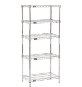 nexel adjustable wire shelving unit, 5 tier, commercial dry storage rack, 21" x 24" x 63", chrome