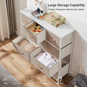 Bigroof Dresser with Drawers, Storage Organizer Fabric Drawers for Bedroom Bathroom-Steel Frame Wood Top Fabric Bins for Clothing Blankets Plush Toy