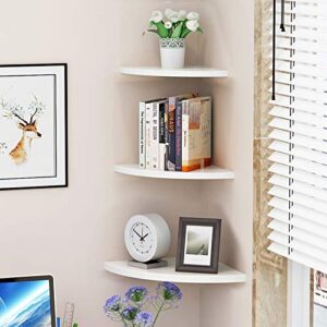 floating wall shelf, corner wall shelves mount, wall corner shelf floating corner mounting shelf 3 tiers storage organizer rack modern storage shelf for bedroom bathroom kitchen office, 10 inch white