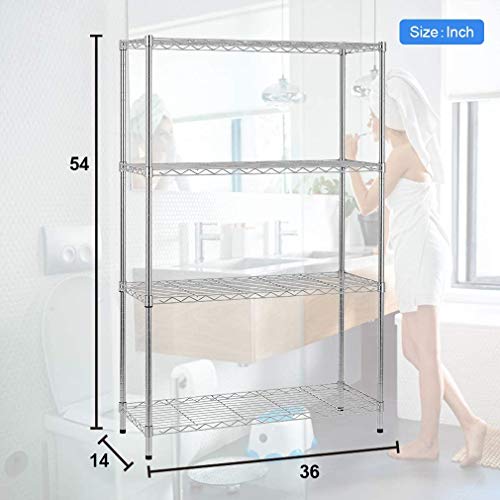 4 Tier Metal Shelf Unit NSF Commercial Wire Storage Rack Heavy Duty Steel Garage Organizer Rack Height Adjustable Steel Wire Layer Shelf for Kitchen Home (Chrome), 36" L x 14" W x 54" H