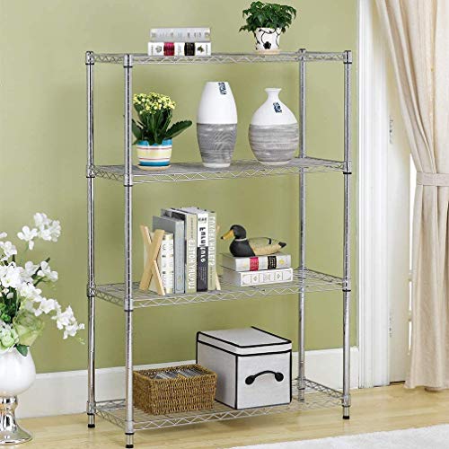 4 Tier Metal Shelf Unit NSF Commercial Wire Storage Rack Heavy Duty Steel Garage Organizer Rack Height Adjustable Steel Wire Layer Shelf for Kitchen Home (Chrome), 36" L x 14" W x 54" H