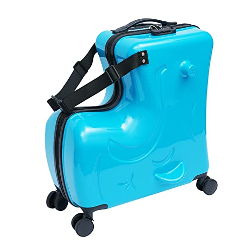 DNYSYSJ 20 Inch Children's Ride On Trolley , Portable Universal Wheel , Carry On Luggage, Waterproof Unisex Boys Girls Travel Suitcase With Lock, ABS+PC (Blue)