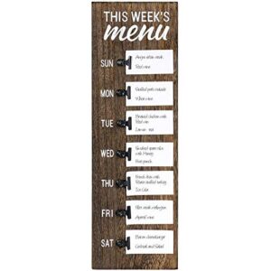 dahey menu board for kitchen weekly meal planner rustic wood board with clips, farmhouse signs wall decor, chalkboard display fridge decor, brown, small