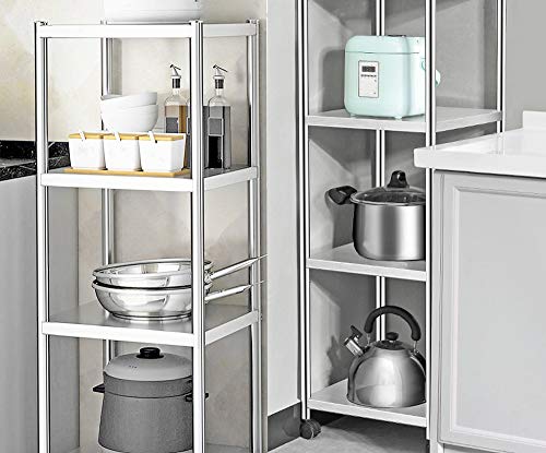 JEPRECO 4-Tier Stainless Steel Shelving Unit with Wheels 15.7" L x 13.8" W x 43.5" H for Narrow Places, Kitchen Baker's Rack Cart for Kitchen Office Home, Multi-Purpose Organizer Rack