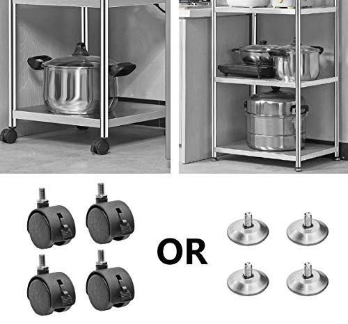 JEPRECO 4-Tier Stainless Steel Shelving Unit with Wheels 15.7" L x 13.8" W x 43.5" H for Narrow Places, Kitchen Baker's Rack Cart for Kitchen Office Home, Multi-Purpose Organizer Rack