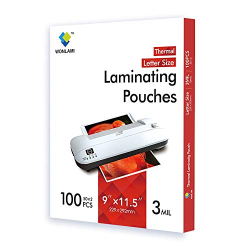 Thermal Laminating Pouches, 3 mil, Letter Size, 9×11.5 inches, 100(50×2) Packs, Used for Laminator Machine by WONLAMI