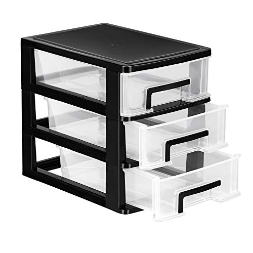 BESPORTBLE Drawer Storage Three Layer Plastic Drawer Organizer Shelf Storage Rack Storage Box for Office Bedroom Home (Black and Transparent)