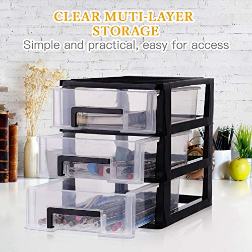 BESPORTBLE Drawer Storage Three Layer Plastic Drawer Organizer Shelf Storage Rack Storage Box for Office Bedroom Home (Black and Transparent)