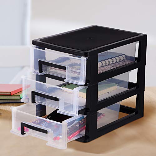 BESPORTBLE Drawer Storage Three Layer Plastic Drawer Organizer Shelf Storage Rack Storage Box for Office Bedroom Home (Black and Transparent)