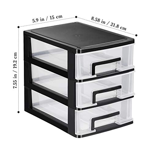 BESPORTBLE Drawer Storage Three Layer Plastic Drawer Organizer Shelf Storage Rack Storage Box for Office Bedroom Home (Black and Transparent)