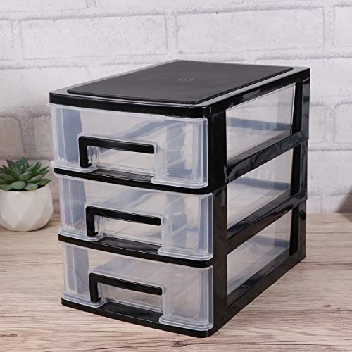 BESPORTBLE Drawer Storage Three Layer Plastic Drawer Organizer Shelf Storage Rack Storage Box for Office Bedroom Home (Black and Transparent)