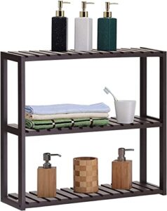 kinsuite 3-tier bathroom adjustable multifunctional bamboo shelf layer rack wall mounted utility storage organizer towel shelves kitchen living room holder, dark brown