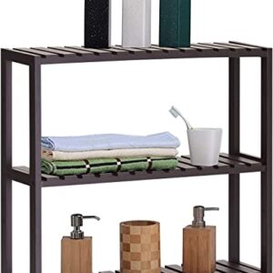 Kinsuite 3-Tier Bathroom Adjustable Multifunctional Bamboo Shelf Layer Rack Wall Mounted Utility Storage Organizer Towel Shelves Kitchen Living Room Holder, Dark Brown