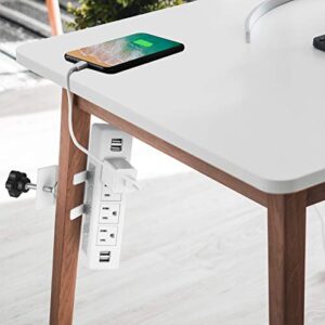 ANNQUAN Desktop Clamp Power Strip with 4 USB Ports,Desk Mount Power Strip,Office Supplies for Edge Mount Desk Power Station,6ft Extension Cord,Desk Power Hub,4 Outlets(White)