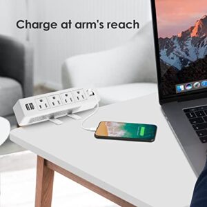 ANNQUAN Desktop Clamp Power Strip with 4 USB Ports,Desk Mount Power Strip,Office Supplies for Edge Mount Desk Power Station,6ft Extension Cord,Desk Power Hub,4 Outlets(White)