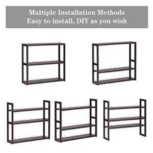 Kinsuite 3-Tier Bathroom Adjustable Multifunctional Bamboo Shelf Layer Rack Wall Mounted Utility Storage Organizer Towel Shelves Kitchen Living Room Holder, Dark Brown