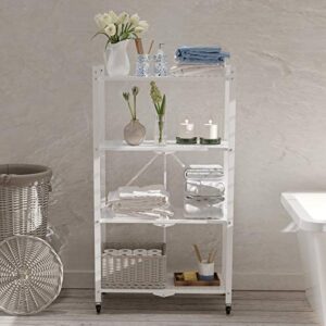 soges 4-Tier Foldable Shelf, Heavy Duty Metal Rack Storage Shelving Units with Wheels, Easy Moving Multifunction Utility Cart for Home Office Kitchen Garage, White,CXYM-R4-W