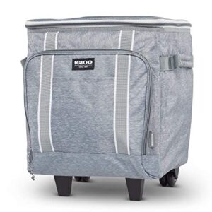 igloo 40 can large portable insulated soft cooler with rolling wheels, gray