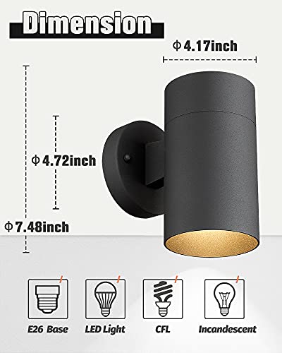 Ken & Ricky Outdoor Wall Sconce, Exterior Wall Light Fixtures, Cylinder Outside Lights for House Porch Garage Patio Doorway Entryway -2 Pack