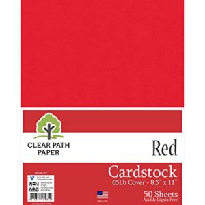 Bundle - 2 Cardstock Items - Red - 8.5 x 11 inch - 65Lb Cover; Orange - 8.5 x 11 inch - 65Lb Cover - 100 Sheets Total - Clear Path Paper