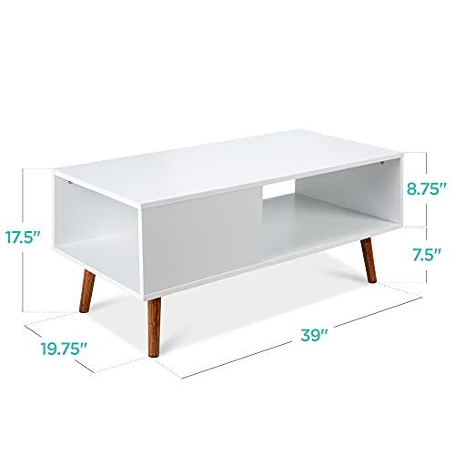 Best Choice Products Wooden Mid-Century Modern Coffee Table, Accent Furniture for Living Room, Indoor, Home Décor w/Open Storage Shelf, Wood Grain Finish - White/Brown