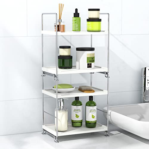 JANUS LiANG 2-Tier Standing Storage Shelf Makeup Organizer Cosmetic Holder Corner Storage Shelf Kitchen Spice Rack Standing Counter Shelf for Vanity, Bathroom, Bedroom, Kitchen (Chrome)