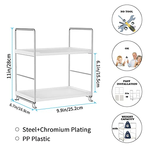 JANUS LiANG 2-Tier Standing Storage Shelf Makeup Organizer Cosmetic Holder Corner Storage Shelf Kitchen Spice Rack Standing Counter Shelf for Vanity, Bathroom, Bedroom, Kitchen (Chrome)