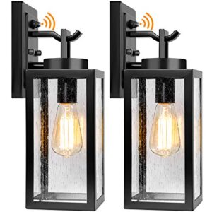 2 packs dusk to dawn outdoor wall lantern with sensor, exterior porch light fixtures wall mount, 100% waterproof anti-rust, matte black outdoor wall lights for garage, doorway, hallway