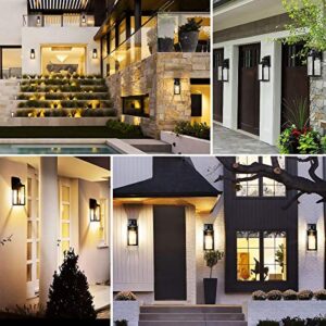 2 Packs Dusk to Dawn Outdoor Wall Lantern with Sensor, Exterior Porch Light Fixtures Wall Mount, 100% Waterproof Anti-Rust, Matte Black Outdoor Wall Lights for Garage, Doorway, Hallway