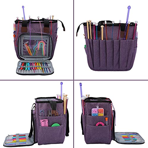 Coopay Yarn Bag Knitting Tote Bag, Portable Yarn Tote Organizer Sewing Basket for Crochet Hook Set, Knitting Needles, Crocheting Project, Skein and Sewing Supplies - No Accessories(Elegant Purple)