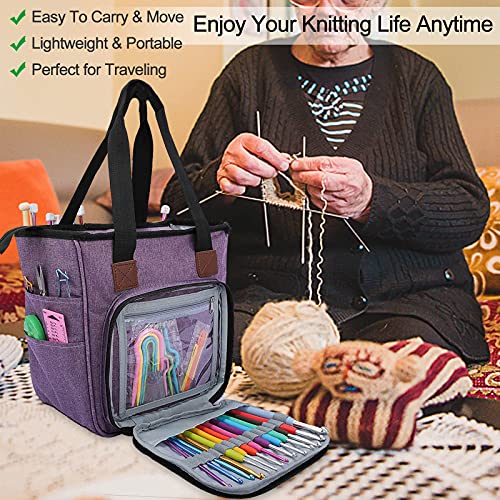 Coopay Yarn Bag Knitting Tote Bag, Portable Yarn Tote Organizer Sewing Basket for Crochet Hook Set, Knitting Needles, Crocheting Project, Skein and Sewing Supplies - No Accessories(Elegant Purple)