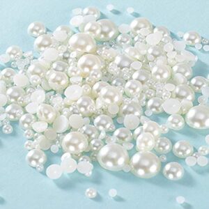 lifestyle-cat half pearl beads 115pcs 3 sizes half flatback round pearl bead loose beads 8mm/10mm/12mm for diy crafts (ivory)