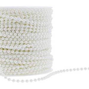 Mandala Crafts Faux White Pearl Beads Garland - 4mm 44 Yds White Pearl Strands Spool Pearl String Bead Roll Pearl Garland for Wedding Party Christmas Tree Decoration