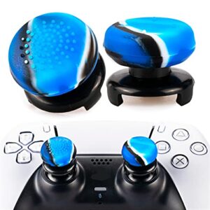 playrealm fps thumbstick extender & 3d texture rubber silicone grip cover 2 sets for ps5 dualsenese & ps4 controller (camouflage blue)