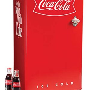 Nostalgia Coca-Cola CRF32CK 3.2 Cu. Ft. Refrigerator With Freezer Adjustable Temperature Cools as low as 32 Degrees, Bottle Opener, Ice Cube Tray, Scraper Included, Red