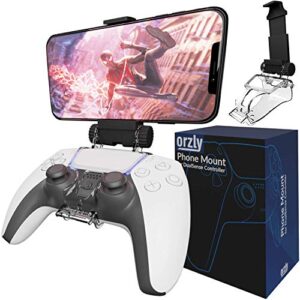 orzly ps5 controller mobile gaming clip, dualsense controller phone mount adjustable phone holder clamp compatible with playstation 5 dualsense controller