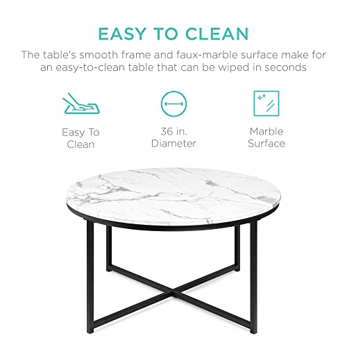 Best Choice Products 36in Faux Marble Accent Table, Modern End Table, Large Coffee Table Home Decor for Living Room, Dining Room, Tea, Coffee w/Metal Frame, Foot Caps, Designer - White/Black