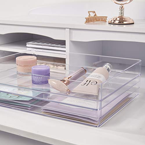 STORi SimpleSort 2-Piece Stackable Clear Drawer Organizer Set | 12" x 9" x 2" Rectangle Trays | Wide Makeup Vanity Storage Bins and Office Desk Drawer Dividers | Made in USA