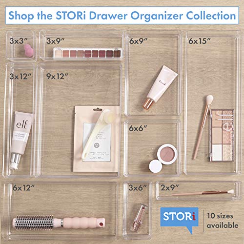 STORi SimpleSort 2-Piece Stackable Clear Drawer Organizer Set | 12" x 9" x 2" Rectangle Trays | Wide Makeup Vanity Storage Bins and Office Desk Drawer Dividers | Made in USA