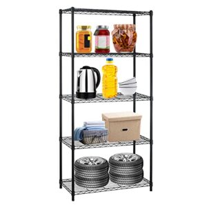 black 5 tier shelf wire shelving unit nsf wire shelf metal large storage shelves heavy duty height adjustable utility for garage kitchen office commercial shelving steel layer shelf - (72"x36"x14")