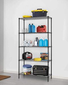 metal storage shelves 5 tier wire shelving unit,heavy duty 5 shelf storage rack,adjustable nsf utility rack shelf,steel organizer for kitchen garage living room restaurant,36"l x 14"w x 72"h,black