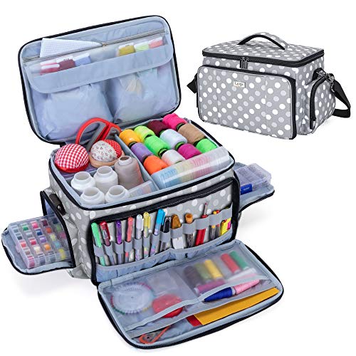 Luxja High Capacity Sewing Accessories Organizer (Bag ONLY), Sewing Supplies Organizer with Shoulder Strap (Patent Design), Polka Dots