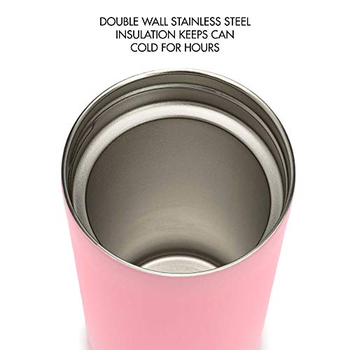 Primula Slim Can Stainless Steel Vacuum Insulated Coozie Cooler for 12 Ounce Skinny Cans, Pink