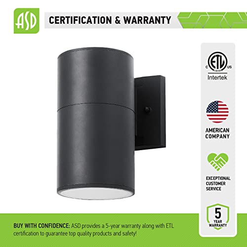 ASD E26 Base Socket Wall Mount Light Fixture | Round Cylinder Sconce | 8 Inch 60W 120V A19 Bulb | Up or Down Lighting, Outdoor Lamp, Decoration Lantern, Waterproof, ETL | Black